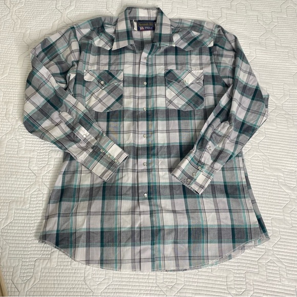Panhandle Slim | Shirts | Vtg Panhandle Slim Green Gray Plaid Usa Made ...